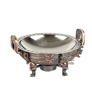 Round Chafing Dish Set for Wedding Banquets Party, Stainless Steel Chafer Buffet Server Warming Tray, with Food Pan, Frame, Lid and Fuel Holder,Red Copper,26cm