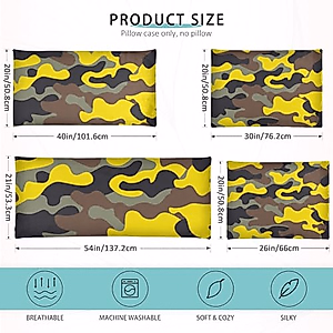 Yellow Camo Pillowcase for Hair and Skin Body Pillow Cover Body Pillow Cases King Size 20"X 40" Body Pillow Pillowcase with Zipper for Sleeping