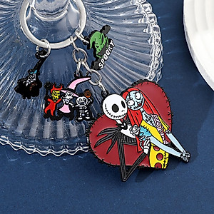 rongji jewelry Jack and Sally Charms Keychain, Horror Movie Nightmare Characters Keychain Scary Halloween Christmas Gift for Men Women Girls (Love heart)