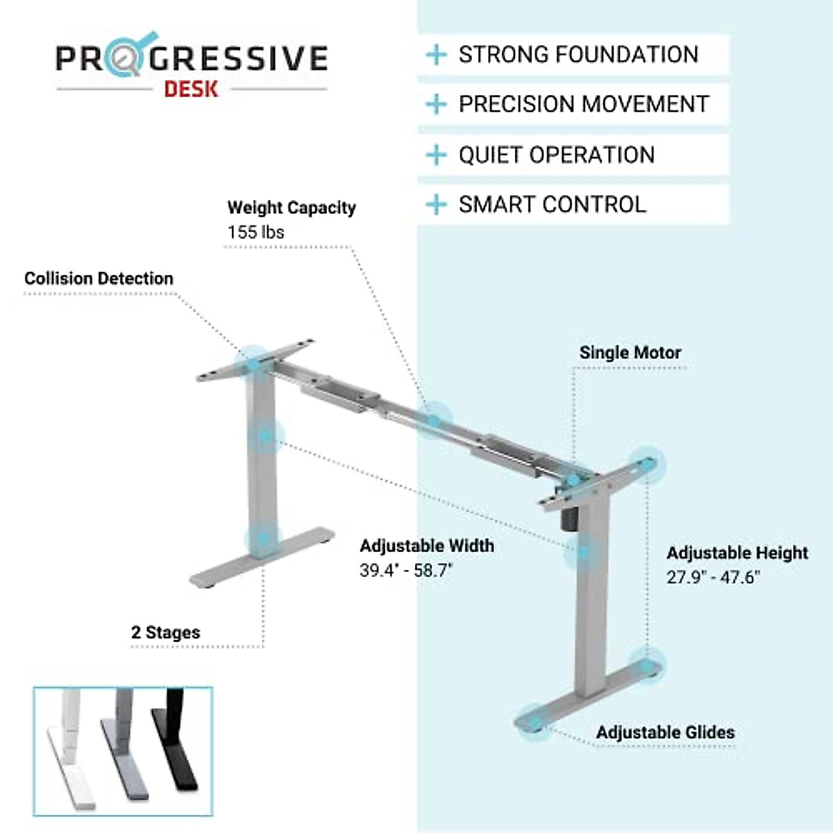 Progressive Desk Adjustable Standing Desk 60 x 30 inch. Height Stand up Raised Desk. Intelligent Standing Electronic desks for Home Office - 60 inch