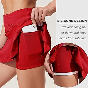 Ekouaer Athletic Skorts for Women Light Active Skirts with Shorts Pleated Stretchy Cheer Skirts,Medium Red