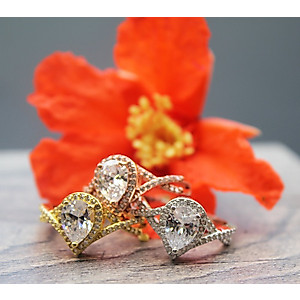 Oxford Diamond Co Sterling Silver Pear Cubic Zirconia Solitaire Engagement Ring Sizes 9