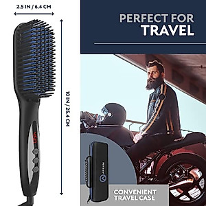 Arkam Beard Straightener for Men -Premium Heated Beard Brush Kit w/ Anti-Scald Feature, Dual Action Hair Comb and Hard Shell Travel Case for Medium to Long Beards - Costume and Grooming Gifts for Men