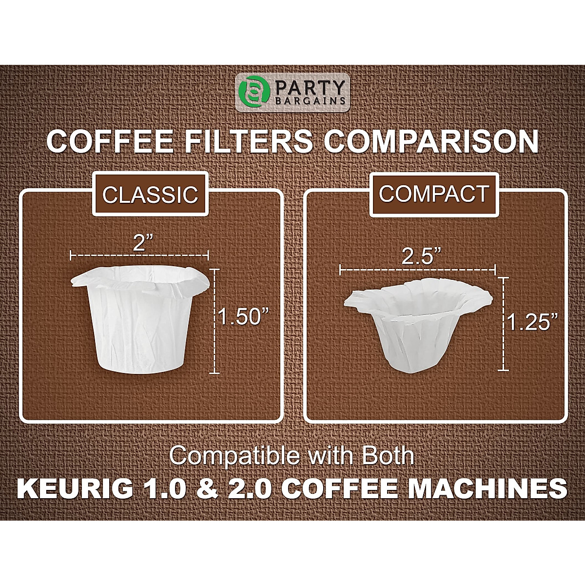 PARTY BARGAINS 300 Paper Coffee Filters - White Classic Design Single-Use Coffee Filter Compatible with Keurig 1.0 & 2.0, Perfect Size and Quantity
