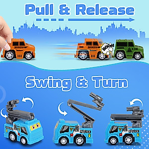 YiHee 24 Pieces Pull Back Cars Toy Vehicles Set, Mini Toys City Cars and Trucks, Variety of Vehicles and Figures, Small Car with Storage Bag, Party Favors Bulk Birthday Gift for Boys Girls Kids