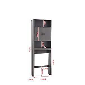 Over The Toilet Storage, 3 Tier Over Toilet Bathroom Organizer with 2 Open Shelves and 1 Cabinet, Above Toilet Storage Cabinet with 2 Doors, Bathroom Space Saver for Restroom (Gray, 24.8"x7.8"x76.8")