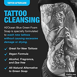 H2Ocean Blue Green Foam Soap - Tattoo Foam Antibacterial Soap for Tattoo Aftercare - Tattoo Care with Aloe Vera - Travel-Size Tattoo Moisturizer Soap - 1.7 oz