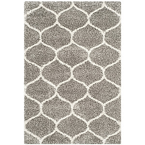 SAFAVIEH Hudson Shag Collection Area Rug - 5'3" x 7'6", Grey & Ivory, Moroccan Trellis Design, Non-Shedding & Easy Care, 2-inch Thick Ideal for High Traffic Areas in Living Room, Bedroom (SGH280B)