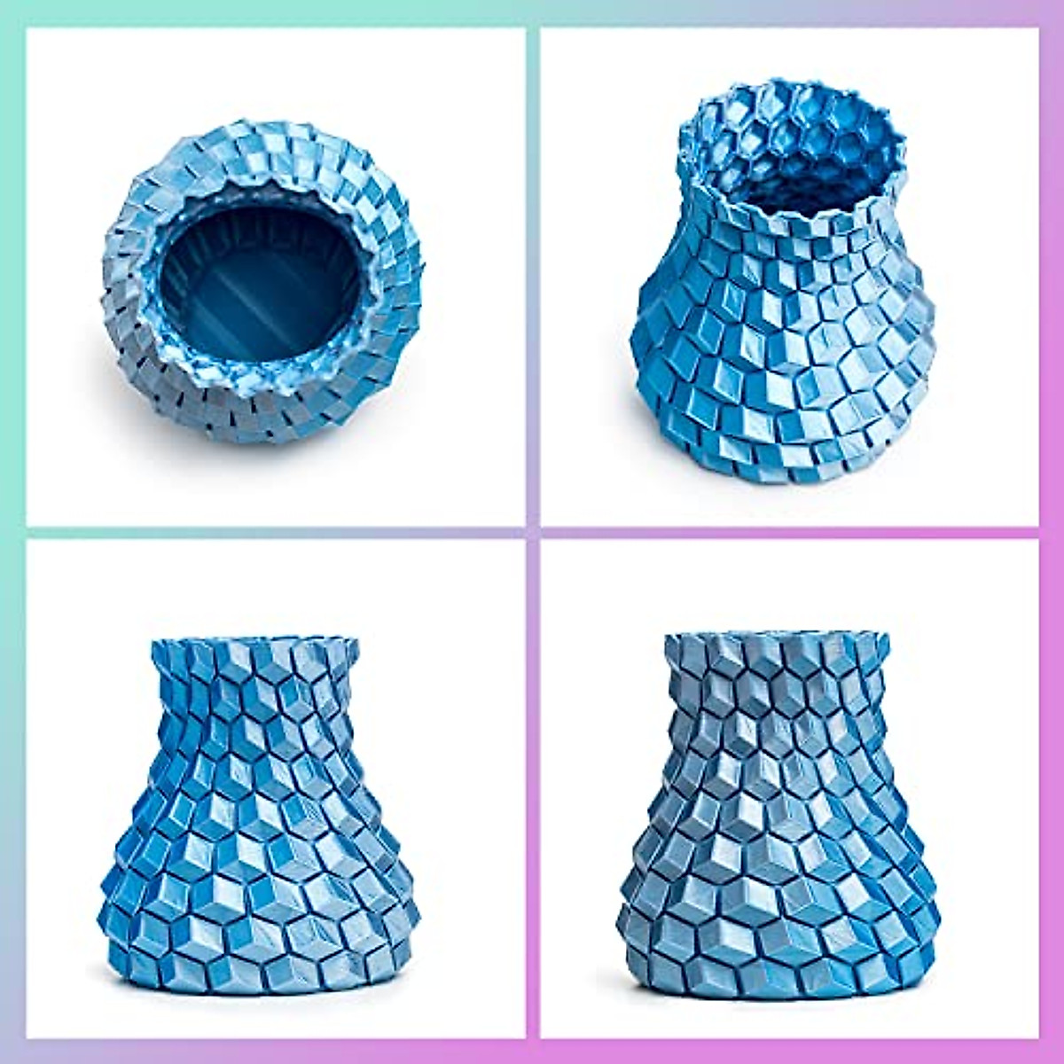 Inland Dual Color Filament - Blue to Silver Color Change Filament - Two Color Silk PLA 3D Printer Filament 1.75mm - Dimensional Accuracy +/- 0.03mm - 1kg Cardboard Spool (2.2 lbs) – FDM/FFF Printers