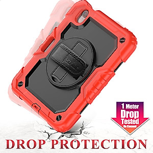 SEYMAC stock Case for iPad Mini 6 8.3'' 2021 with Screen Protector Pencil Holder [360 Rotating Hand Strap] &Stand, Drop-Proof Case for iPad Mini 6th Generation 8.3", Black+Red