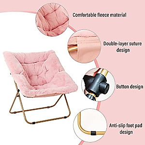 Tiita Comfy Saucer Chair, Soft Faux Fur Oversized Folding Accent Chair, Lounge Lazy Chair for Kids Teens Adults, Metal Frame Moon Chair for Bedroom, Living Room, Dorm Rooms