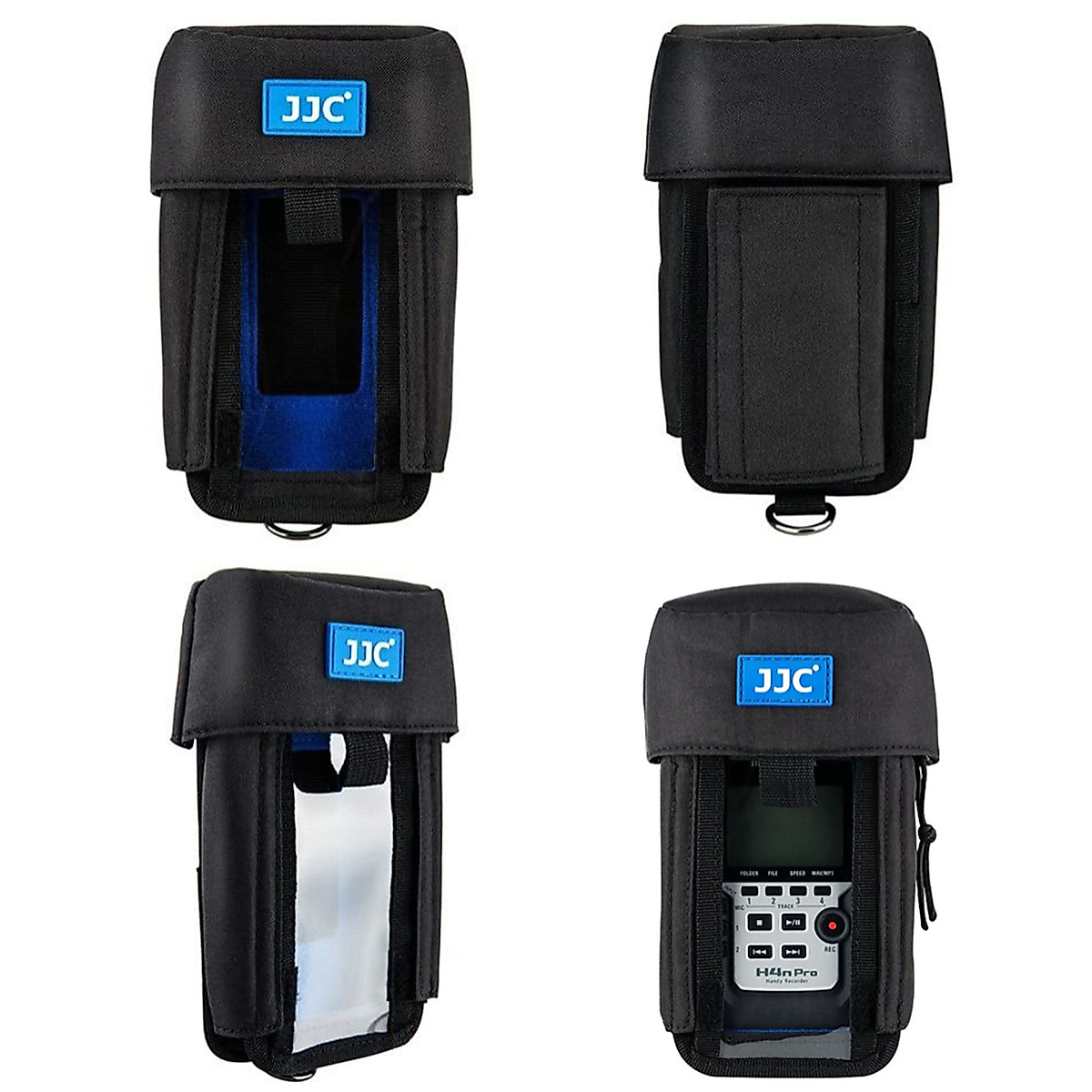 JJC H4n Protective Carrying Storage Pouch Case Bag for Zoom H4n Pro All Black & Tascam DR-40 Handy Portable Recorder replaces Zoom PCH-4n Case, with Clear Visible Front Face Cover Protector