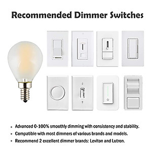 OPALRAY G45(G14) Mini Globe 4W LED Dimmable Bulb, 40W Incandescent Bulb Equivalent, 2700K Warm White Light Color, E12 Small Base Candelabra Light, Frosted Glass Cover, 2 Pack