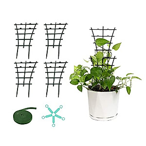 GREENWISH 4pcs 9x3inch Mini Plant Trellis Plastic Garden Plant Support DIY Climbing Trellis Flower Supports Dark Green