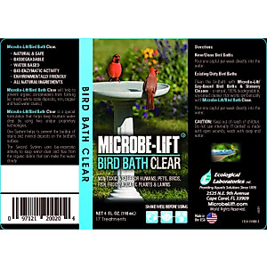 MICROBE-LIFT Bird Bath Clear Two-in-One Water Cleaner and Surface Treatment for Outdoor Birdbaths and Fountains, Safe for Birds, Fish, and Frogs (Birdbath Clear 4-Ounce)
