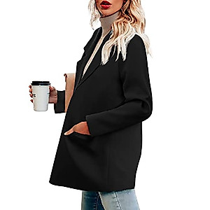 CRAZY GRID Womens Casual Blazer Long Sleeve Business Suit Jacket Open Front Button Work Office Blazer Jacket Fashion Dressy Ladies Blazer Black X-Large