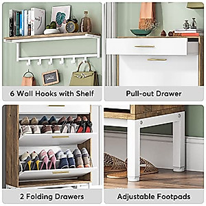 Tribesigns Shoe Cabinet 16 Pairs, Modern Slim 3 Flip Drawers Shoes Rack Storage Organizer with Coat Shelf, White Sneaker Holder Stand with Doors Thin Tipping Shoe Storage Cabinet for Entryway, Hallway