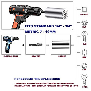 CIGOTU Universal Socket, 7mm-19mm Multifunctional Cordless Ratchet Adapter Socket Wrench Set, Screwdriver Set Hex Bit + 105 Degree Right Angle Drill