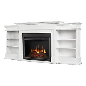 BOWERY HILL Contemporary Electric Wood Fireplace Mantel Heater TV Stand with Remote Control, Adjustable Led Flame, 1500W in White
