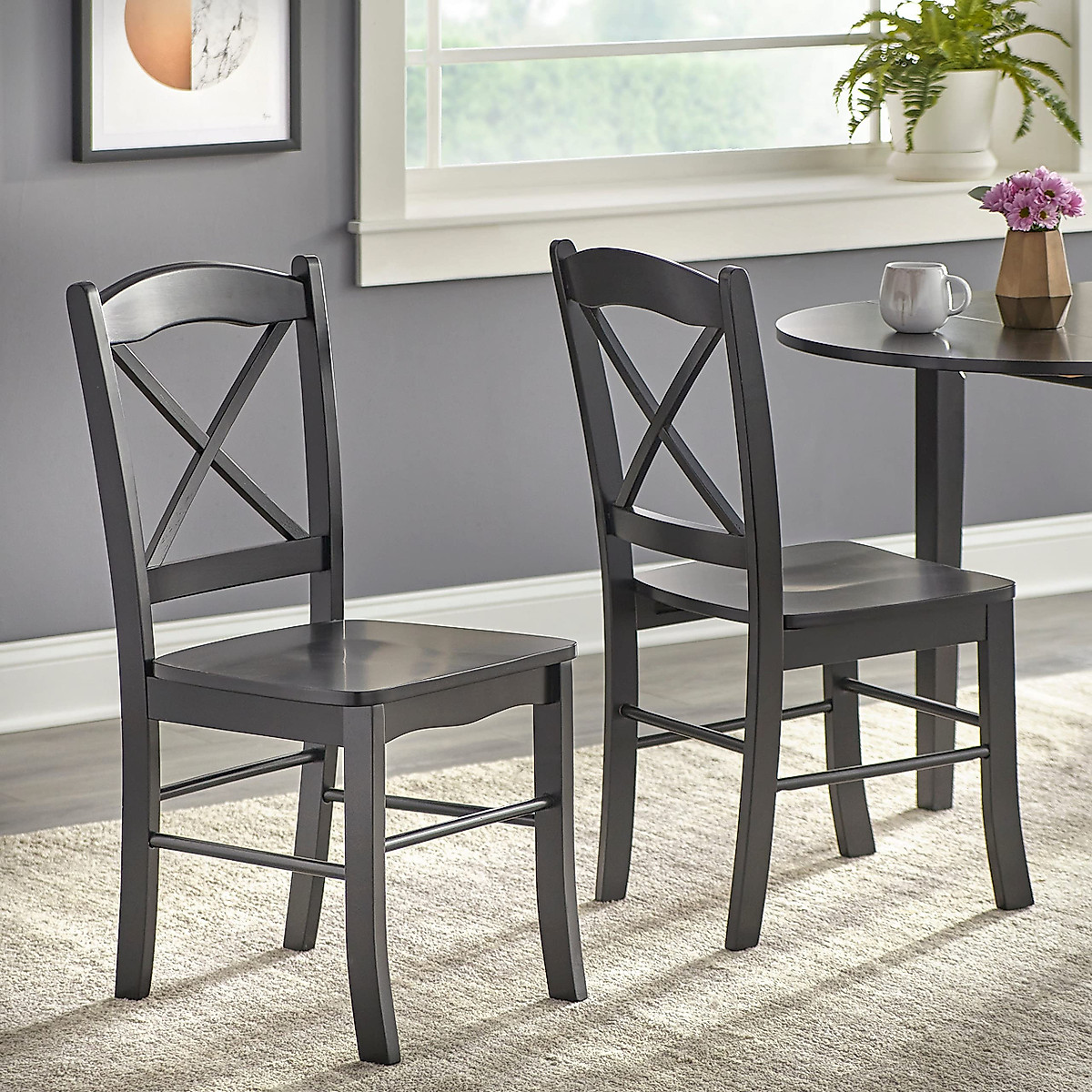 Target Marketing Systems Tiffany Cross Back Dining Room Chairs, Comfortable and Classic Design, Made of Solid Rubberwood, Seat Height 18", Set of 2, NO Size, Pure White/Natural