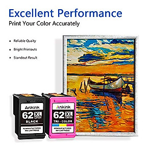 Ankink Higher Yield HP 62XL Ink Cartridge Replacement for 62 HP62XL hp62 XL Envy 5540 5640 5660 7640 7644 7645 OfficeJet 200 250 5740 5745 8040 Printer 3 Black 1 Color (Tricolor) Combo 4 Pack c2p07an