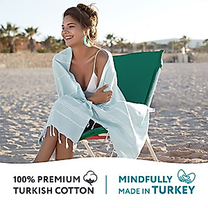 WETCAT Turkish Beach Towel Oversized 38x71 100% Cotton Sand Free Quick Dry Towel Extra Large Turkish Towel Light Travel Towel for Adults Beach Gifts Beach Accessories - Aqua