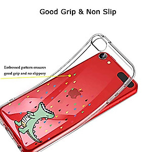 Unov Case for iPod Touch 7 Case iPod Touch 6 Case iPod Touch 5 Case Clear with Design Slim Protective Soft TPU Embossed Pattern for iPod 5th 6th 7th Generation (Rainbow Dinosaur)