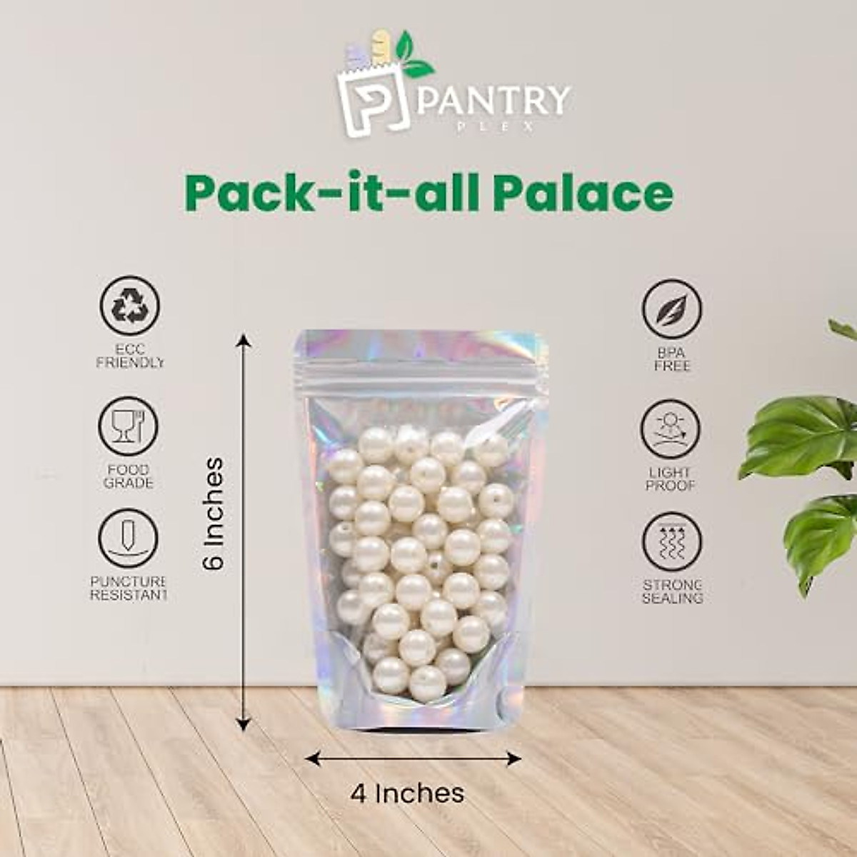 4" x 6" Sleek Holographic Mylar Bags – Transparent Front, Resealable – Ultimate Candy Bags, Mylar Bags for Food Storage, & Small Business Packaging Supplies (100 Pack)