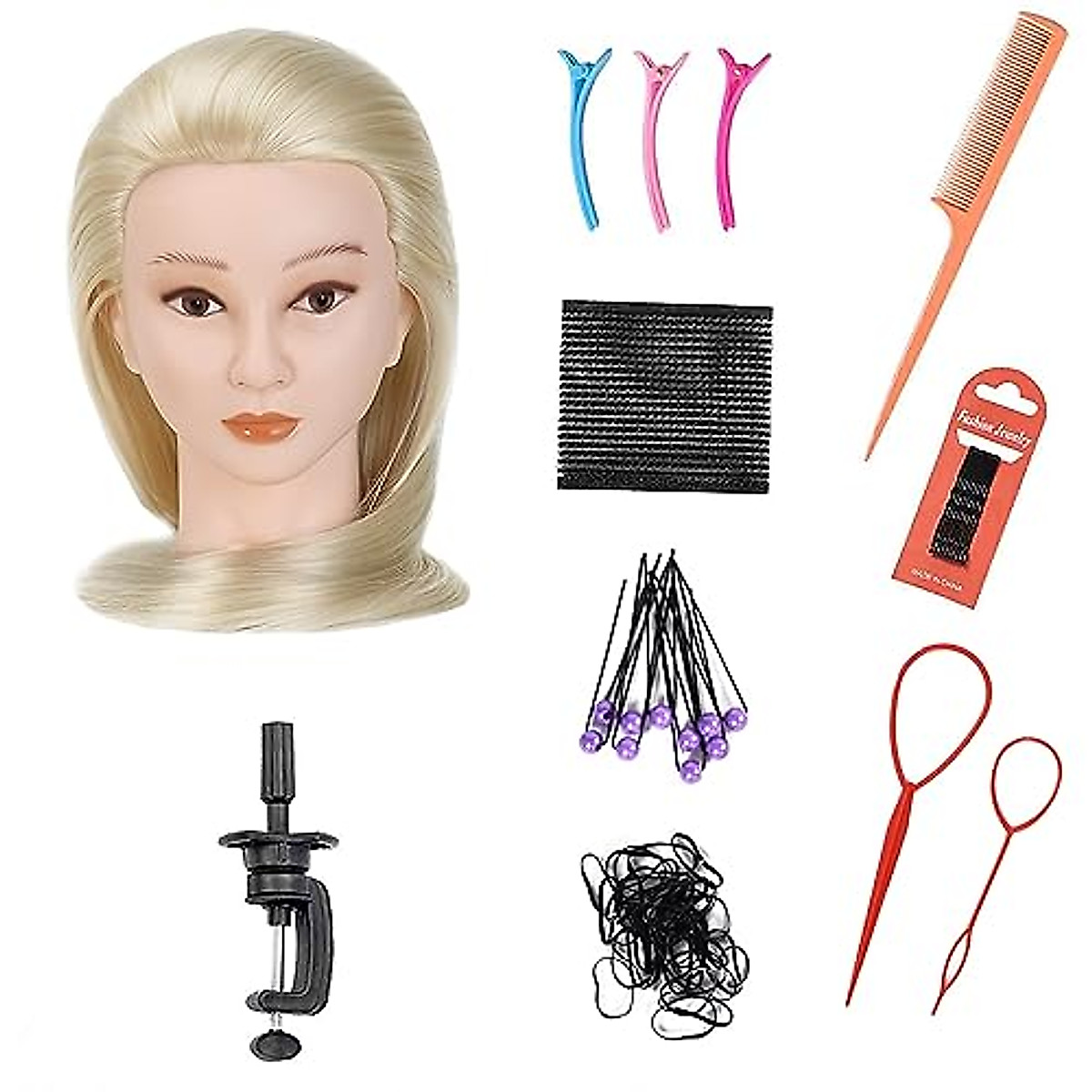 Armmu 28"-30" Long Synthetic Hair Mannequin Head Hairdresser Practice Training Head Cosmetology Manikin Doll Head with 9 Tools and Clamp - 613