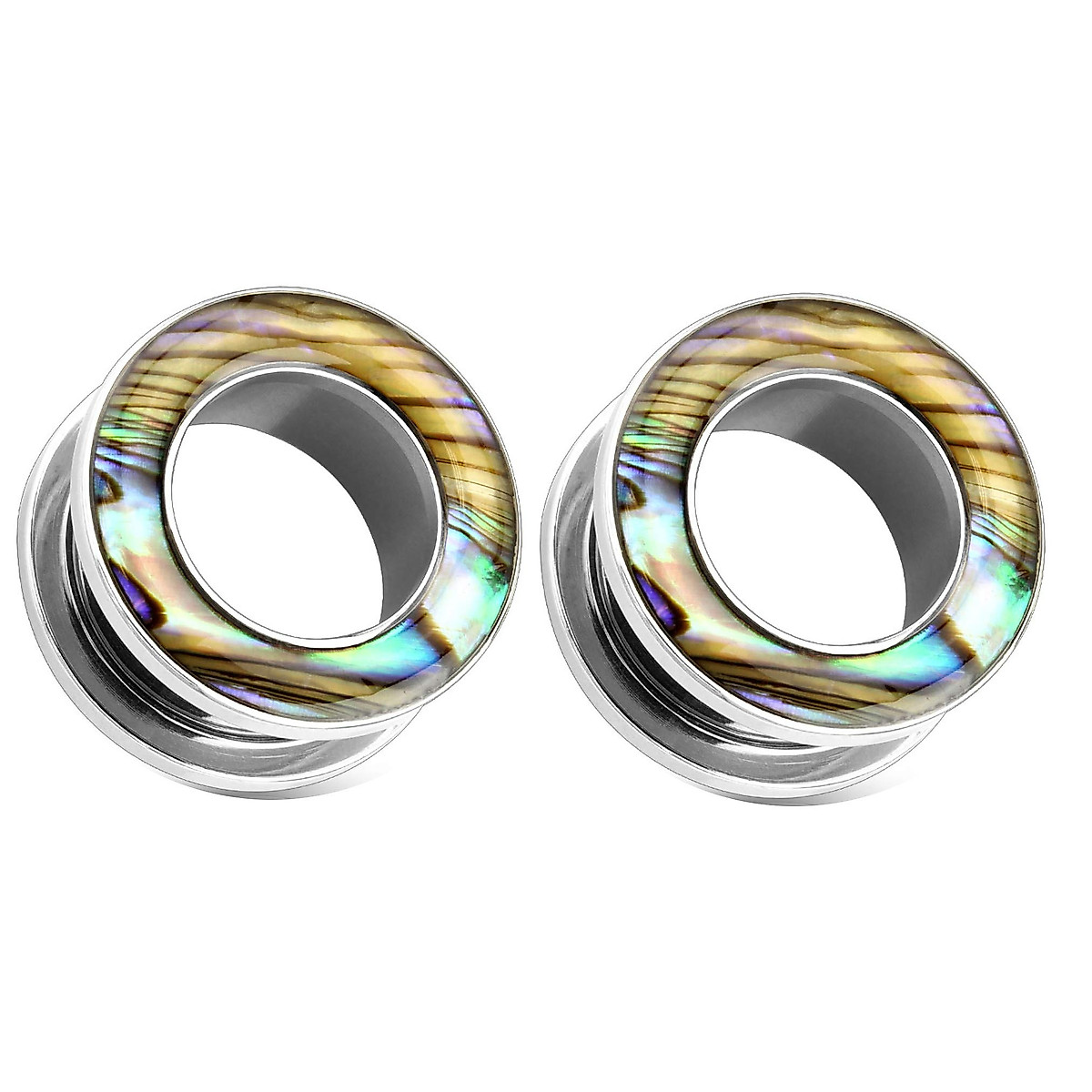 Zaya Body Jewely Pair of Steel Abalone Shell Screw Fit Surgical Steel Tunnels Ear Plugs Gauges 2g 0g 00g 1/2 inch (2g 6mm)