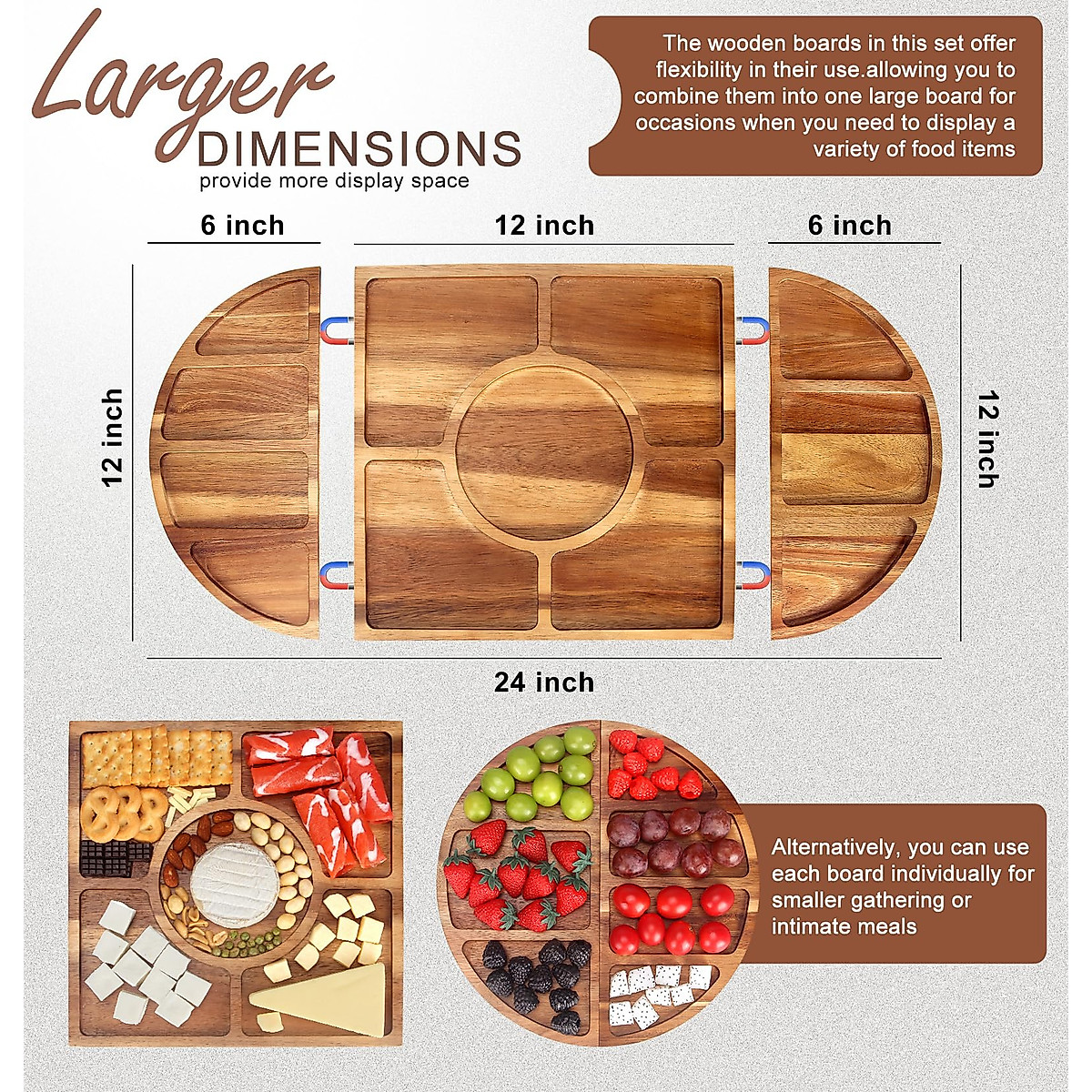 Extra Large Wood Charcuterie Boards Set Gift 24" x 12" Wooden Cheese Board Magnetic Acacia Serving Boards Big Grazing Charcuterie Tray Cheese Meat Platter for Bridal Shower Wedding Housewarming Gifts