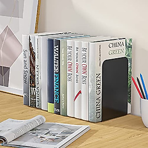 Book Ends, DRLIFE Bookends for Shelves Premium Book Ends for Heavy Books, Book Shelf Holder Home Decorative for Books, Movies, CDs, Video Games, Metal Bookends Black (4 Pairs/8 Pieces)