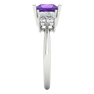 Clara Pucci 3.0 ct Princess Cut 3 Stone Solitaire Genuine Natural Amethyst Engagement Promise Anniversary Bridal Ring 18K White Gold 7
