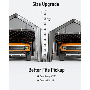 DEXSO Carport 13'x20' Portable Garage, Heavy Duty Carport Canopy, Reinforced Steel Poles, 4 Roll-up Doors & 4 Windows, for Pickup, Boat, and Equipment, Gray