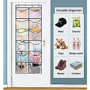 KIMBORA Over The Door Shoe Organizer 12 Large Mesh Pockets Boots Hanging Storage Shoe Rack for Closet White