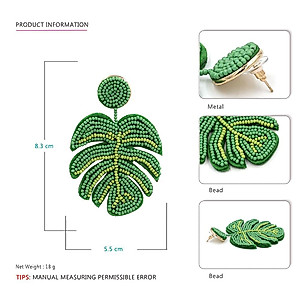 Bohemia Palm Leaf Earrings Handmade Seed Beads Dangle Earring Metal Gold Color Hollow Plant Leaves Drop Earrings for Women Boho Vaction Jewelry-palm