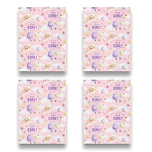 Apol Baby Shower Wrapping Paper,It's a Girl Gift Wrapping Paper Pink New Baby Wrapping Paper 4 Sheet Princess Lovely Paper with Pink Ribbon for Gender Reveal Girl Birthday Wrapping Paper,30x20 Inches