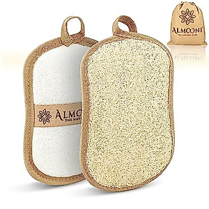 Almooni Premium Exfoliating Loofah Pad Body Scrubber, Made with Natural Egyptian Shower loofa Sponge- Bow Tie Shaped Loofah - 2 Count(1 Pack)
