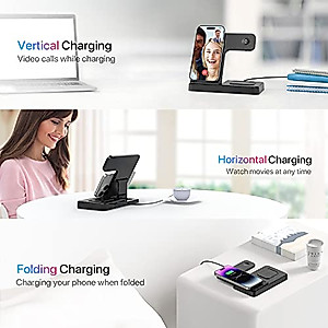 Wireless Charger, Charging Station 3 in 1, Fast Wireless Charger Stand for iPhone 14/13/12/11/Pro/Max/Plus/XS/XR/X/8, Apple Watch 8/7/6/5/4/3/2/SE & AirPods(Black)