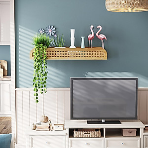 MVPSONAG Rattan Wall Shelf, Natural Boho Bookshelves for Wall, Modern Wooden Wicker Shelf, Cute Nursery Shelves, Floating Shelves for Kids Room, Living Room, Bedroom