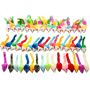 Fashion's Talk 48-Count Assorted Mice Cat Toys Furry Rattle Mouse Kitten Toy Mini Mice for Indoor Cats Interactive Play Color Varies