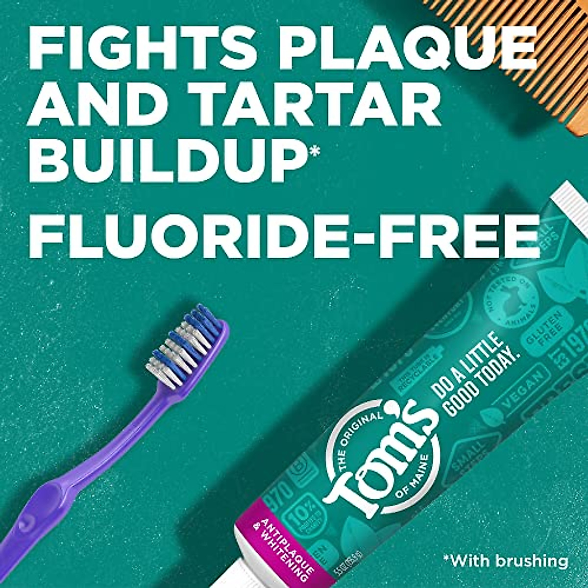 Tom's of Maine Fluoride-Free Antiplaque & Whitening Natural Toothpaste, Peppermint, 5.5 Ounce 2-Pack (Packaging May Vary)