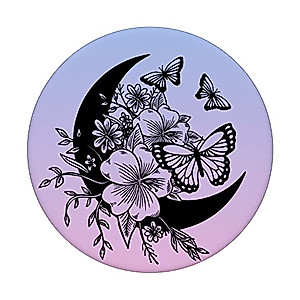 Violet Lavender Ombre Black Butterfly Crescent Moon Flower PopSockets Swappable PopGrip