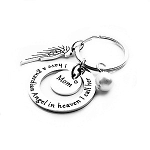 Mom Memorial Keychain Gift Loss of Mother Jewelry I have a guardian Angel in heaven I call her Mom Keychain Sympathy for Remembrance Memory Gifts Mothers Day Gift for Grieving Mother
