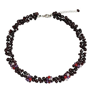 NOVICA Handmade Garnet Amethyst Beaded Necklace Thai Brass Silver Plated Quartz Multigem Multicolor Purple Red Thailand Birthstone 'Heaven'S Gift'