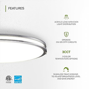 ASD LED 32 Inch Oval Flush Mount Light Fixture | 45W 3750LM 3000K-5000K 100-277V | 3CCT, Dimmable, Energy Star, ETL Listed | Close to Ceiling Double Ring Lamp, Low Profile Lighting | Nickel, 2 Pack