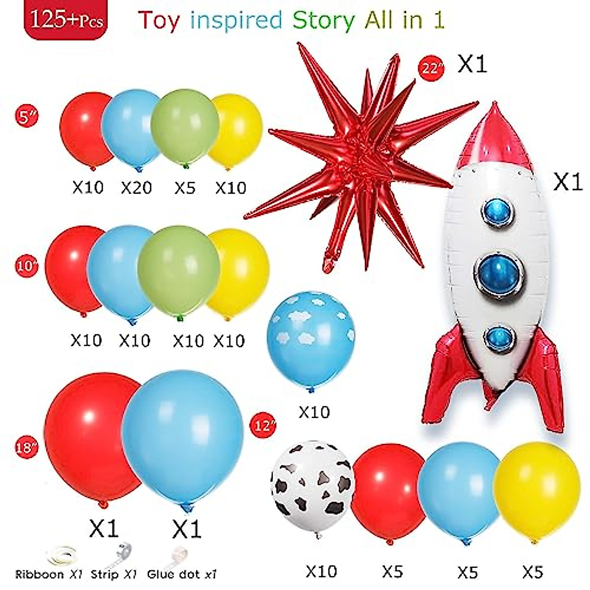 Toy Inspired Story Balloons Arch Garland kit Red Blue Yellow Green Balloon +Cow Boy Star Rocket Balloons for Kid Toy Theme two infinity and beyond birthday decorations