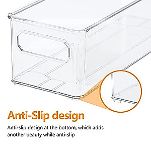 elabo Set of 4 Kitchen Organization Pantry Storage Bins, Refrigerator Organizer Bins, Food Storage Organizer Bins with Handle for Kitchen Cabinet, Freezer, Fridge, Countertop, Clear Plastic BPA Free