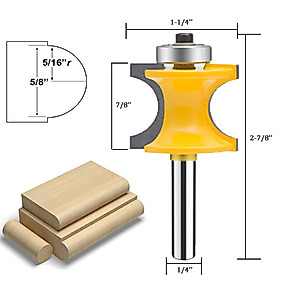 TAIWAIN 5PCS Router Bit Set Woodworking Cutter 1/4 Inch Shank, Half Round Bearing Bullnose Milling Cutter Bits, Carbide Tipped Round Edge Cutting Ball Blade Radius 1/8" 3/16" 1/4" 5/16" 3/8"