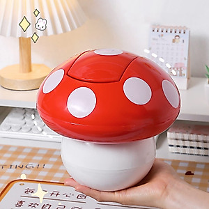 Altsuceser Mushroom Mini Trash Can with Swing Lid, Red, Plastic, 19cm